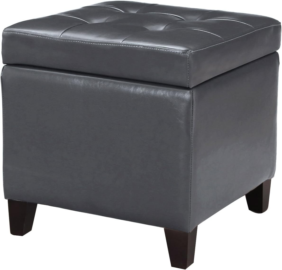 Adeco Bonded Leather Square Tufted Cubic Cube Storage Footstool, 18 ...