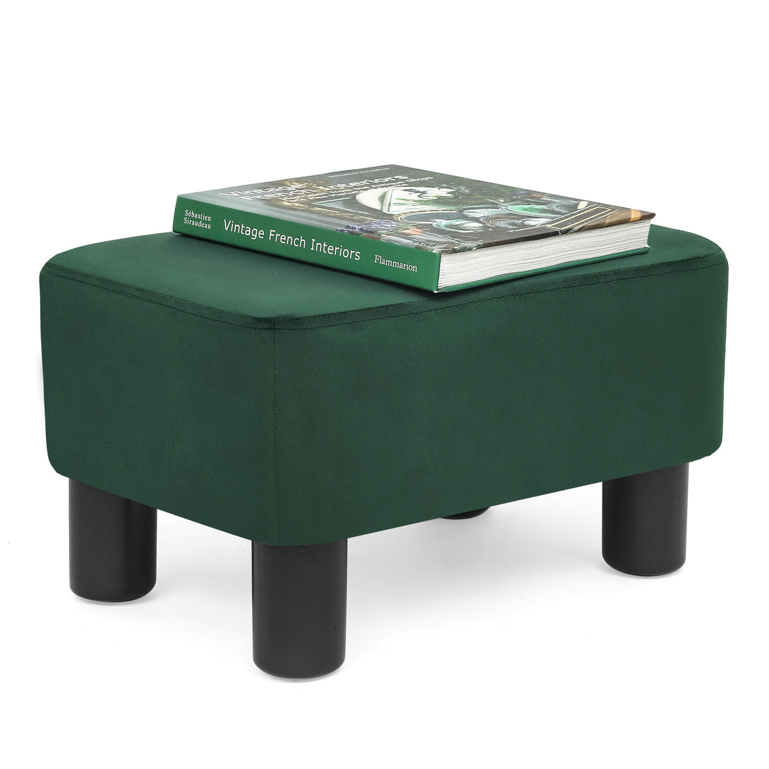 Adeco Footstool Ottoman Fabric Footrest Modern Rectangular Stool Green ...