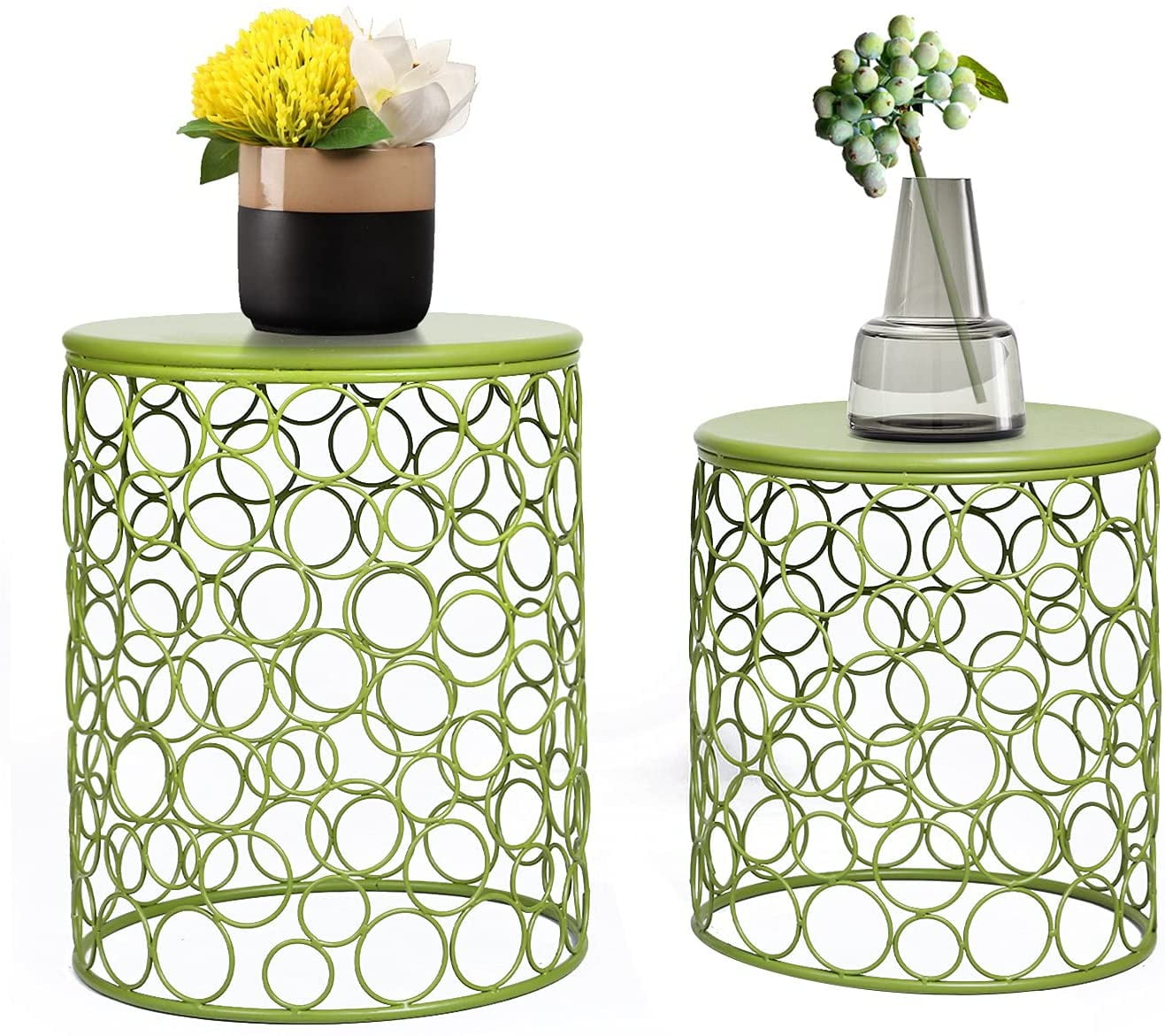 Adeco Home Garden Accents Circle Wired Round Iron Metal Nesting Stool ...