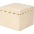 Adeco Modern Faux Leather Cube Storage Ottoman Bench, Warm Beige ...