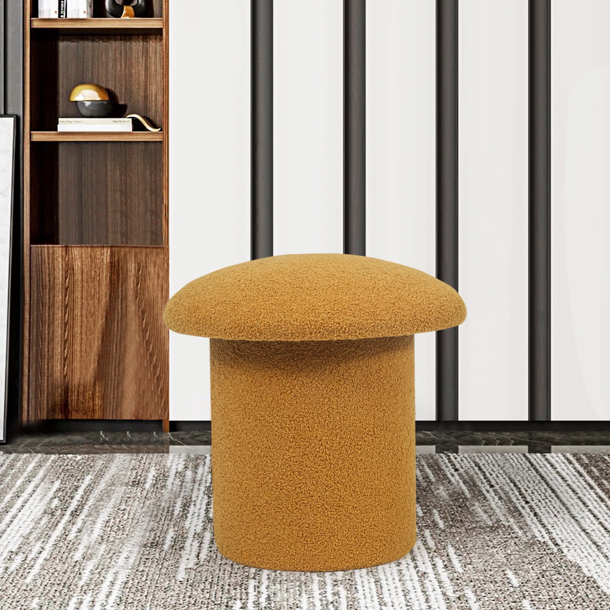 Adeco Mushroom Ottoman Teddy Velvet Foot Stool Large - Dark-Ginger ...