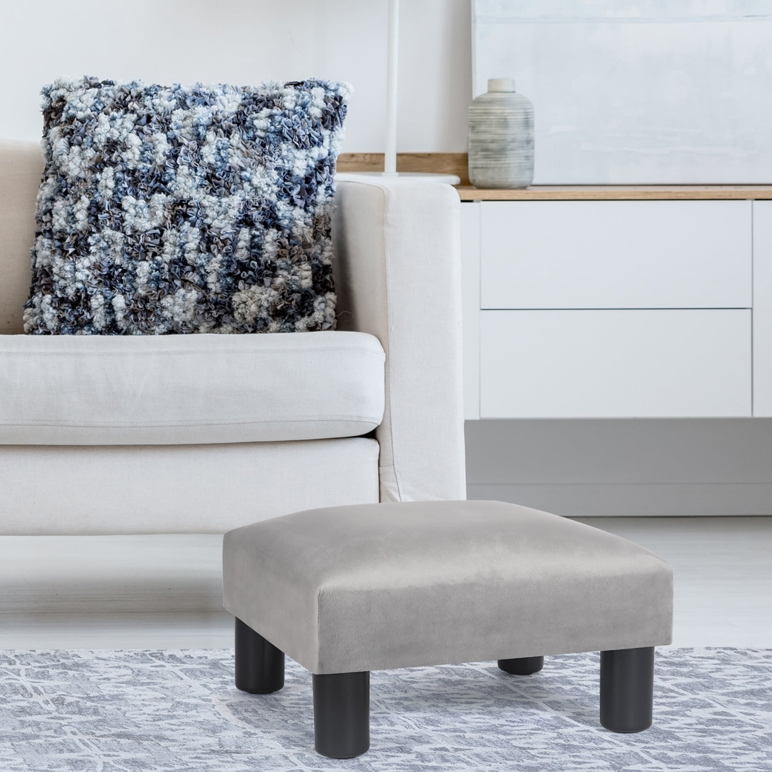 Adeco Ottoman Upholstered Fabric Footrest Pet Steps Dog Stair Stool ...