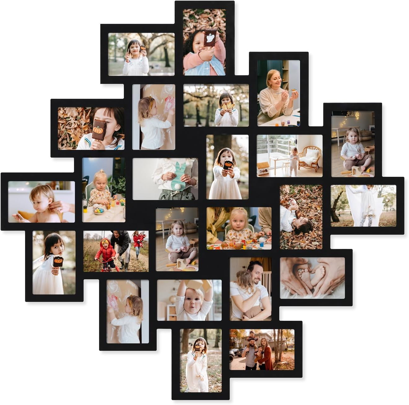 Adeco Photo Frame 24 Openings Black Wood Wall Hanging Collage Clustered ...