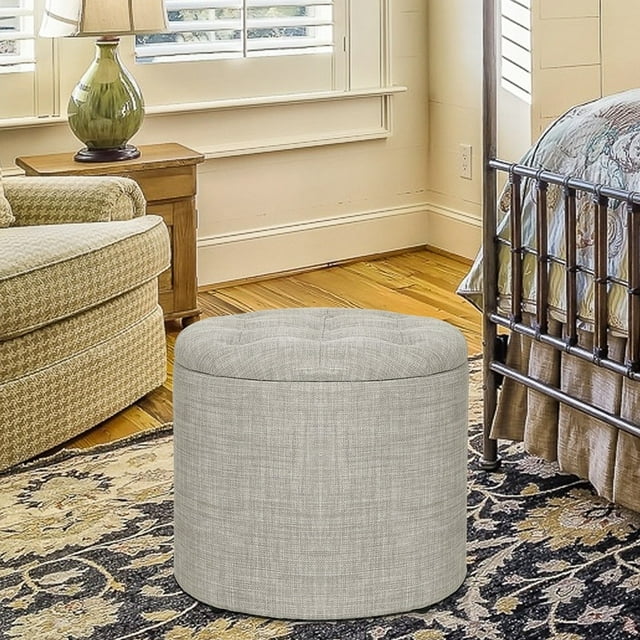 Joveco Big Sit Upholstered Round Ottoman Seat with Storage, Removable ...