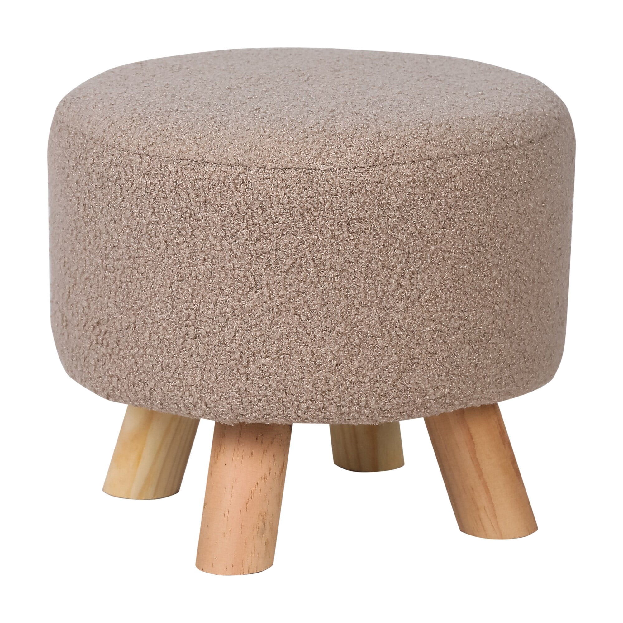 Adeco Round Ottoman Velvet Foot Rest Stool with Non-Skid Legs Taupe ...