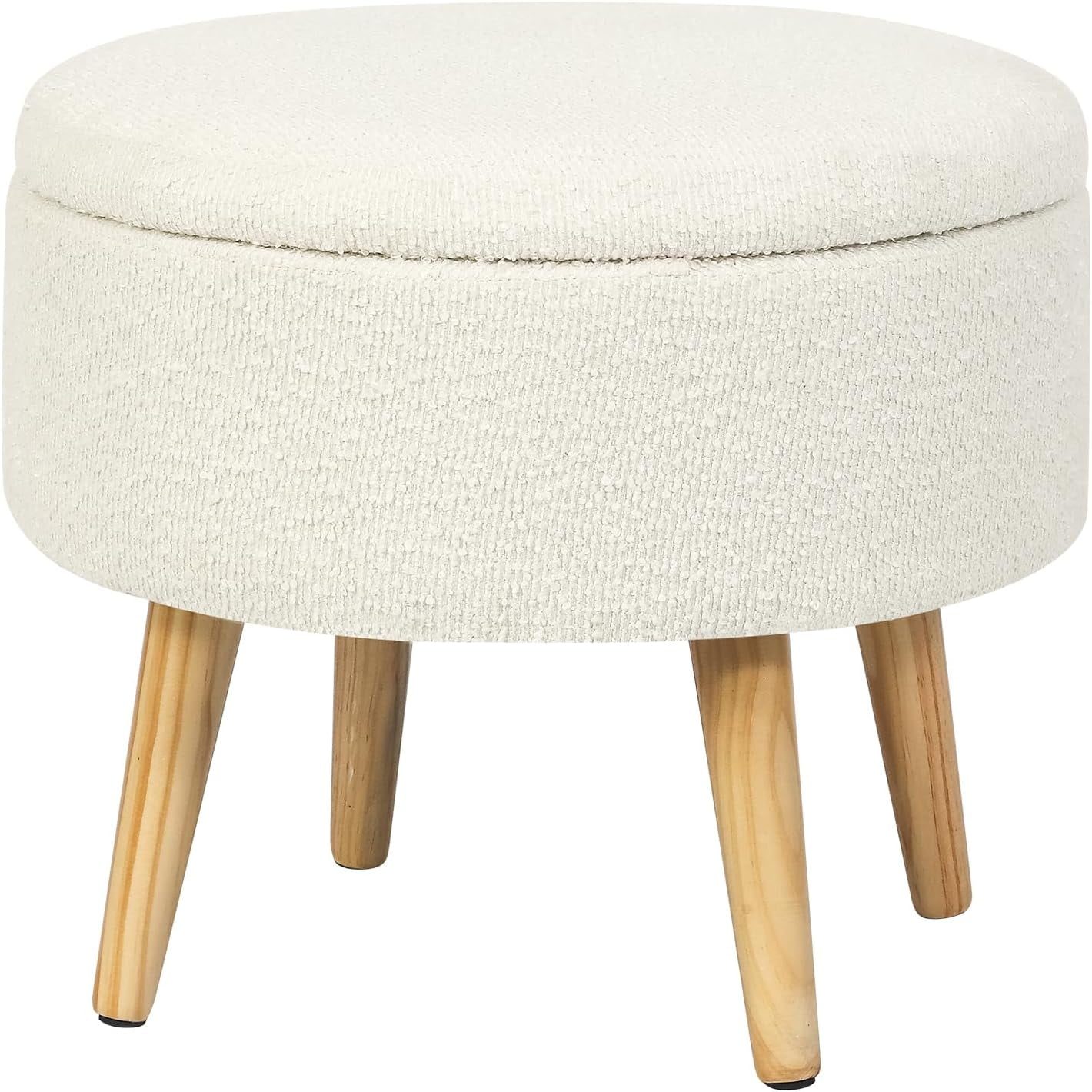 Adeco Round Storage Ottoman, Small Ottoman with Storage, Flannel Fabric ...