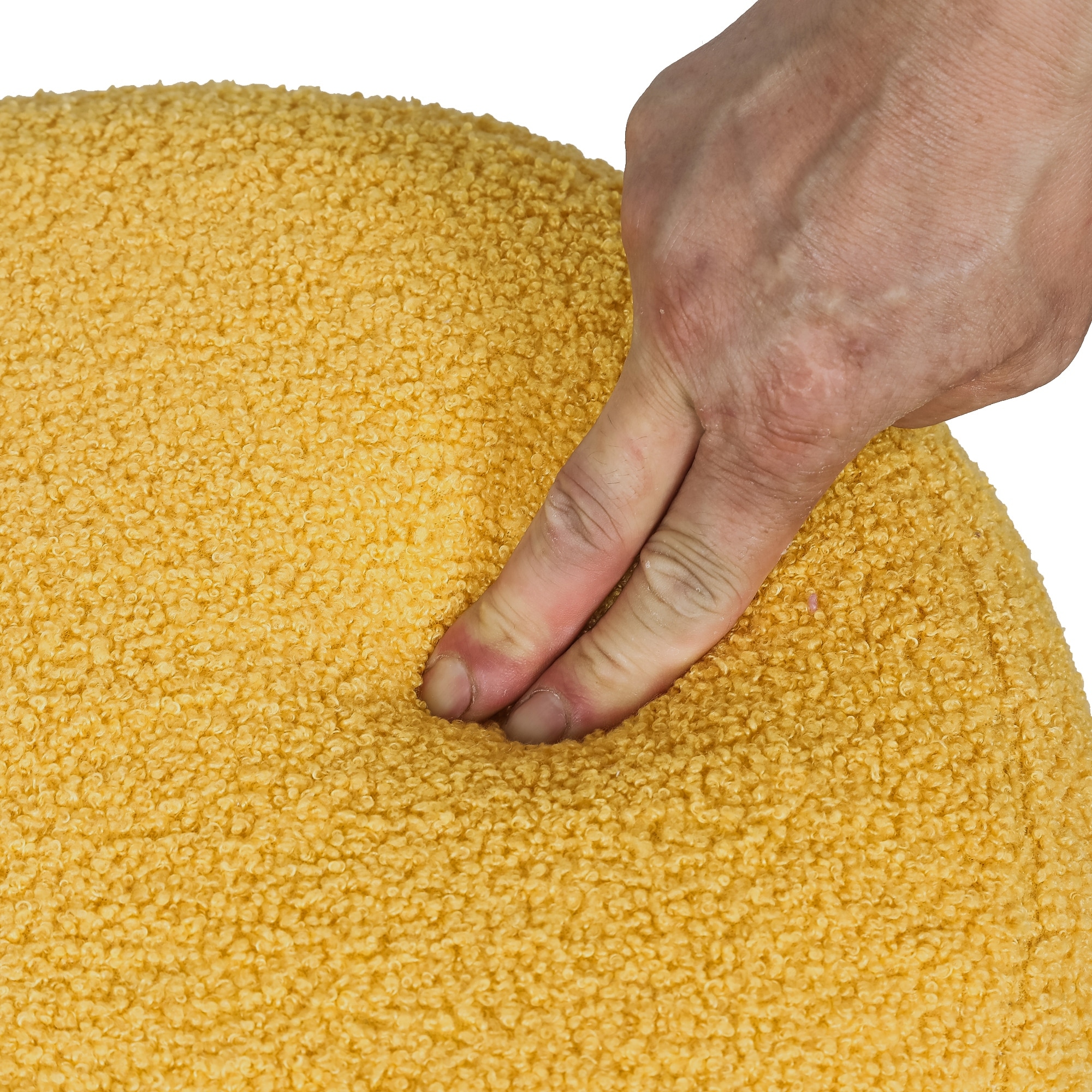 Adeco Round Velvet Ottoman Upholstered Foot Stool Yellow-Teddy-Velvet ...
