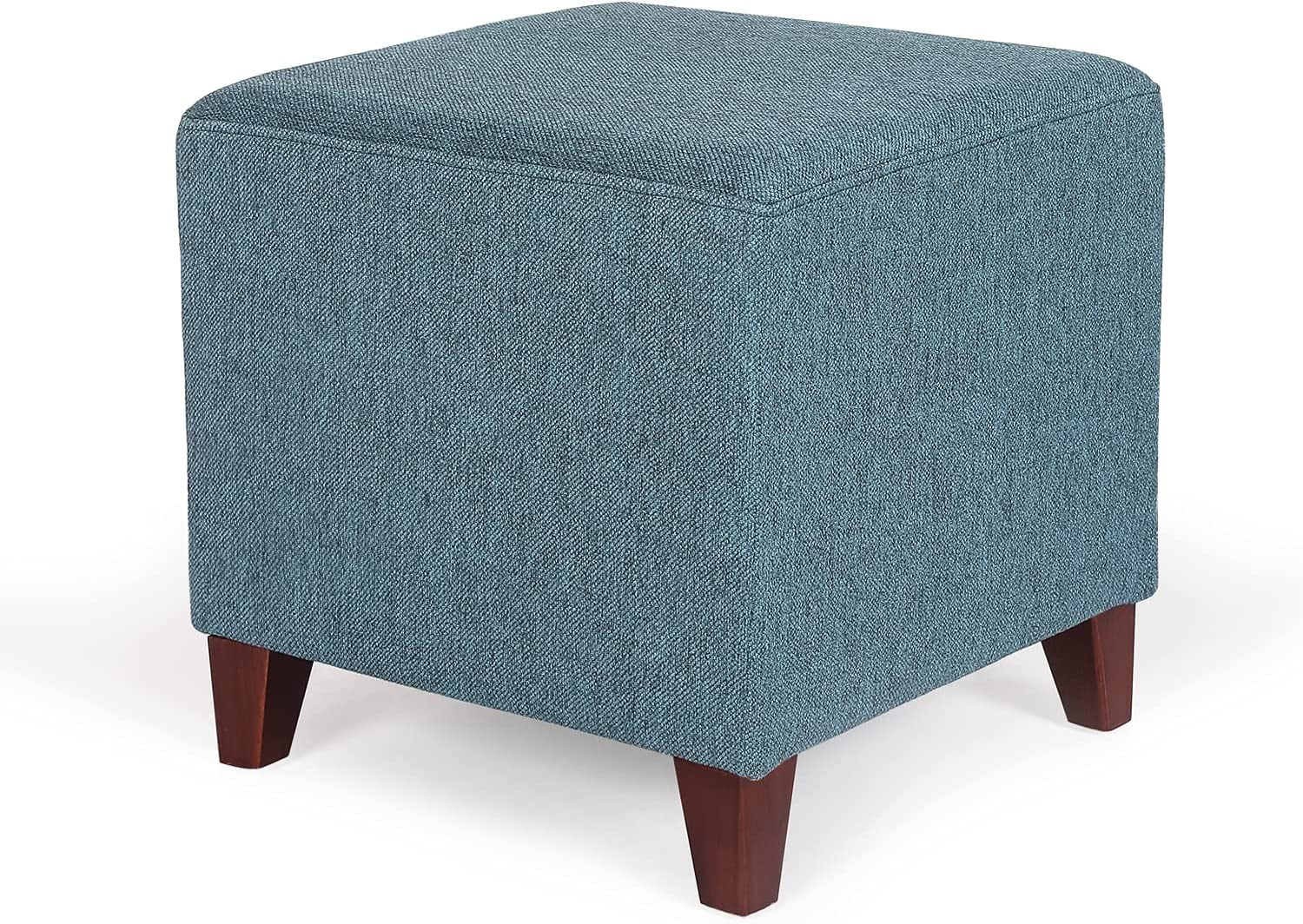 Adeco Small Foot Stool Ottoman, 16.5" Linen Cube Ottoman Foot Rest with ...
