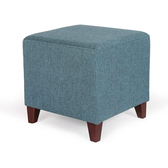 Adeco Small Foot Stool Ottoman, 16.5" Linen Cube Ottoman Foot Rest with ...