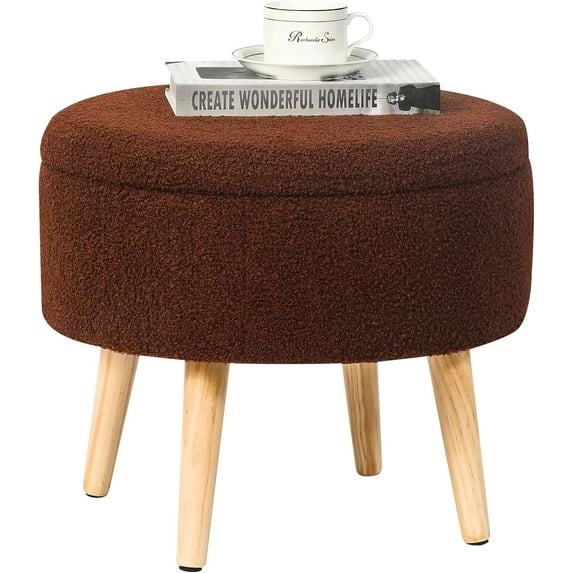 Adeco Small Round Ottoman with Storage, Red Brown Coffee Table with ...