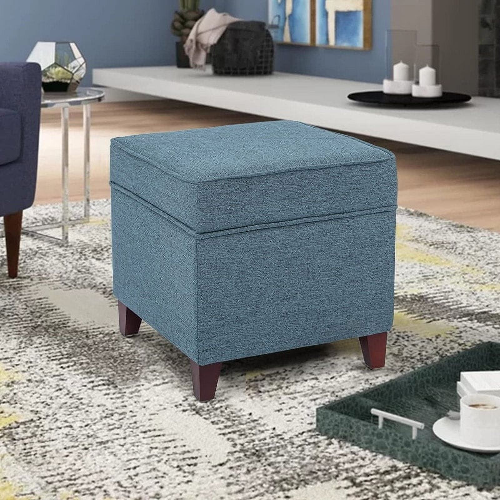 Adeco Square Storage Ottoman 17 inch Footstool Bench Blue Wood,Fabric ...