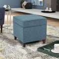 Adeco Square Storage Ottoman 17 inch Footstool Bench Blue Wood,Fabric ...