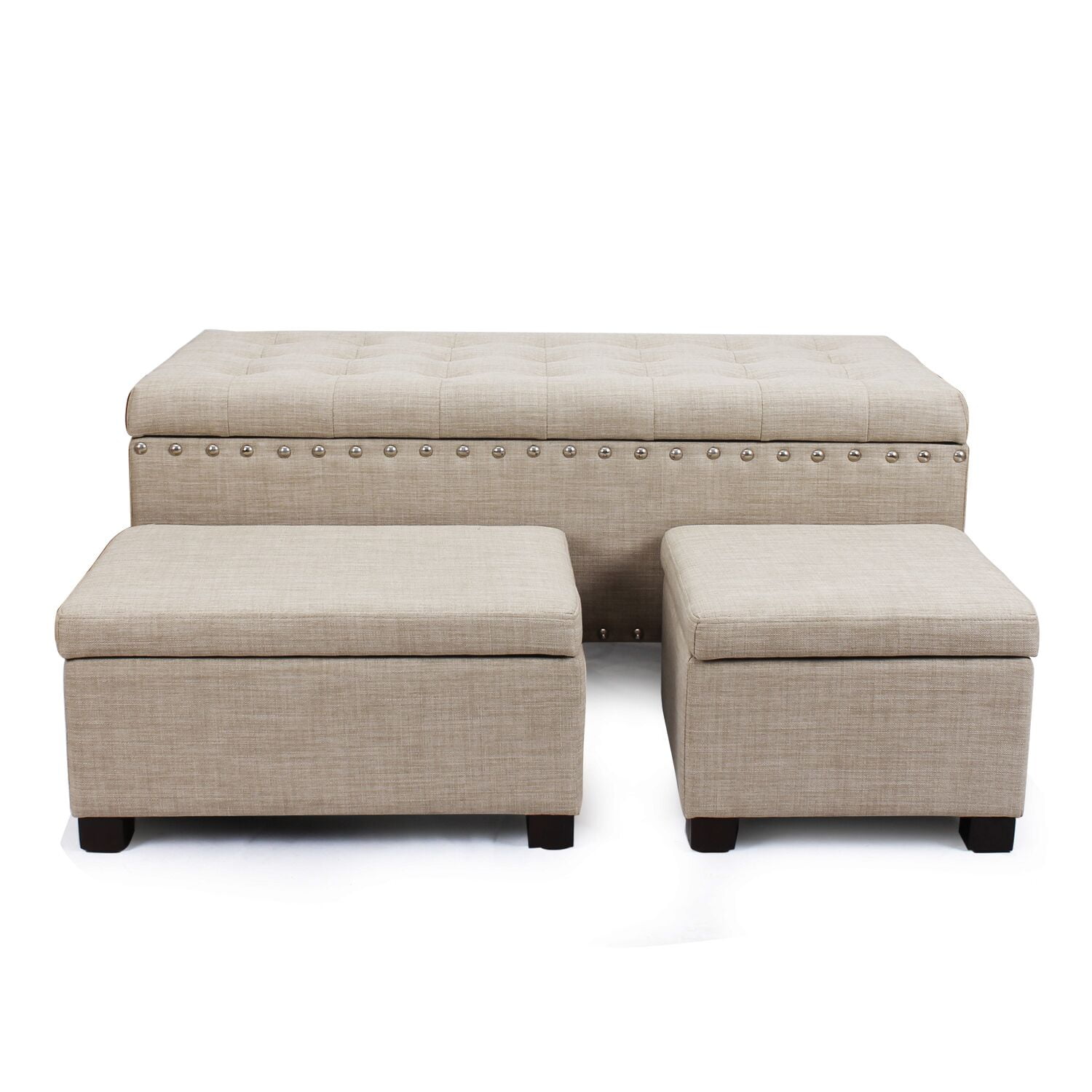 Adeco 3PCS Ottoman Set for Living Room & Bedroom, Storage Bench ...