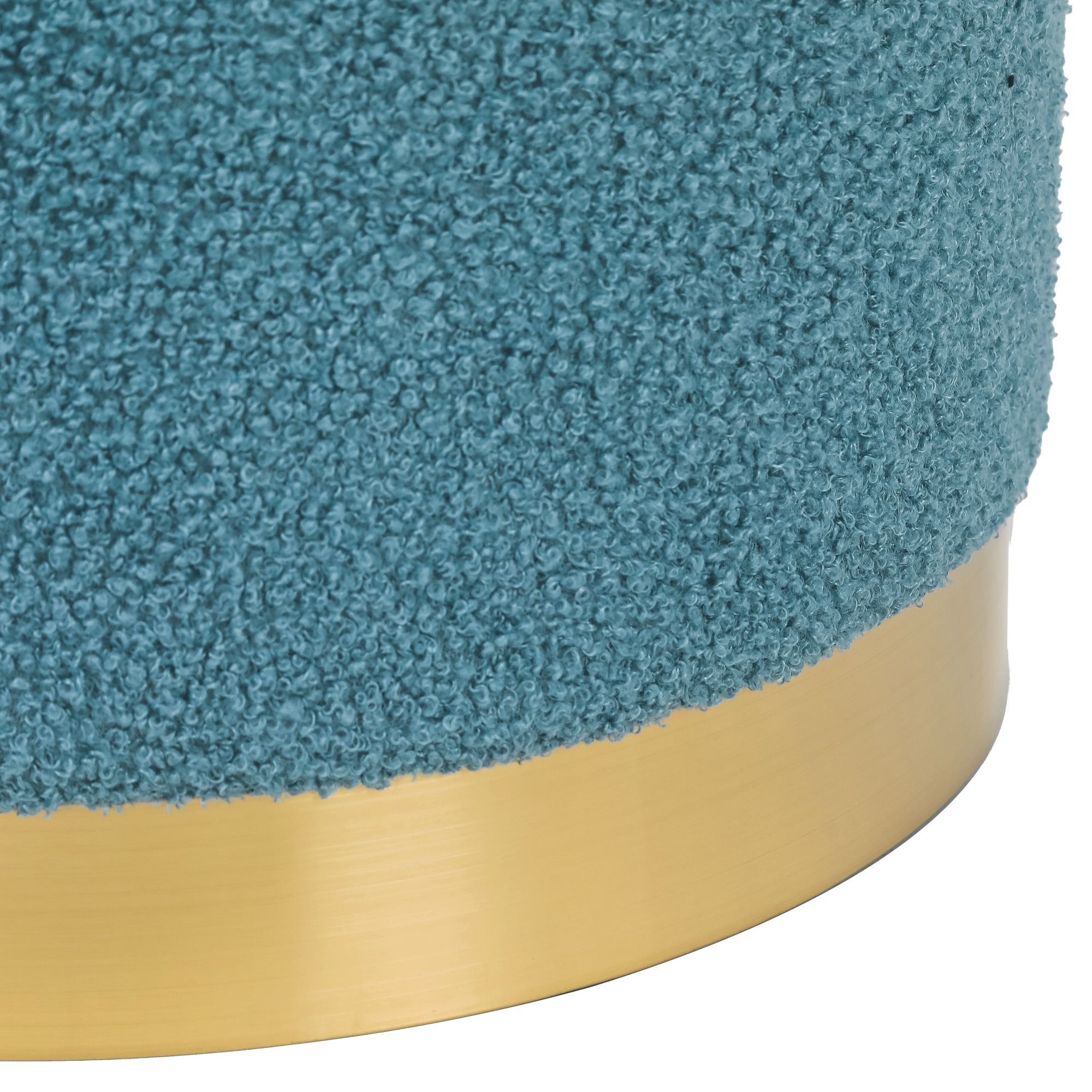 Adeco Velvet Round Storage Stool Gold Plating Base Storage Ottoman Blue ...