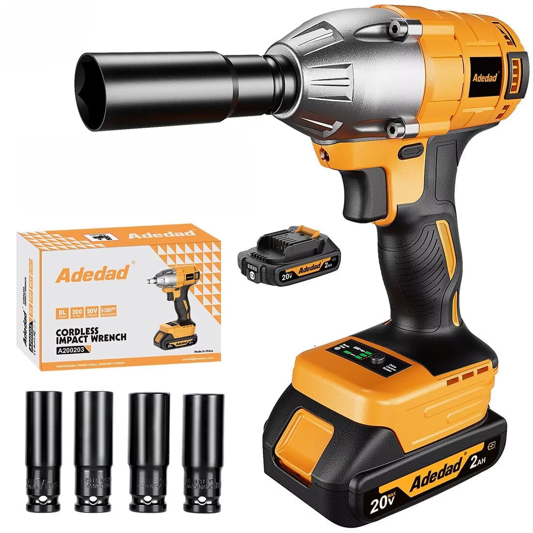 Adedad 1/2 Power Impact Wrench 480N.m/ 354ft-lbs Impact Gun Cordless ...