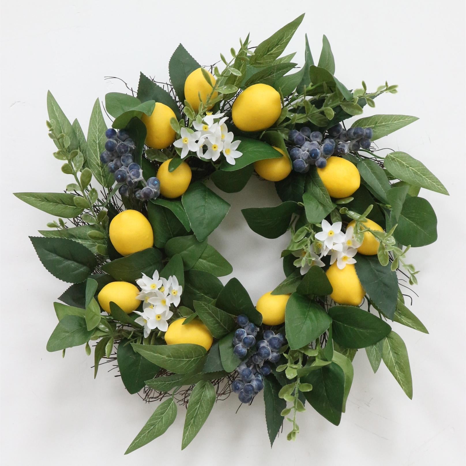 Adeeing 20" Spring Lemon Wreath for Front Door, Artificial Wreath with ...