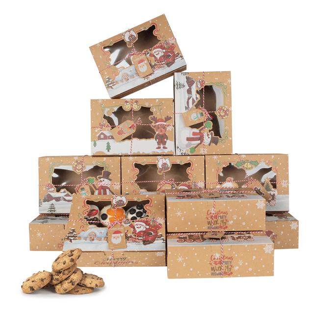 Adeeing Christmas Cookie Boxes 12 pack Large Kraft Holiday Bakery Boxes ...