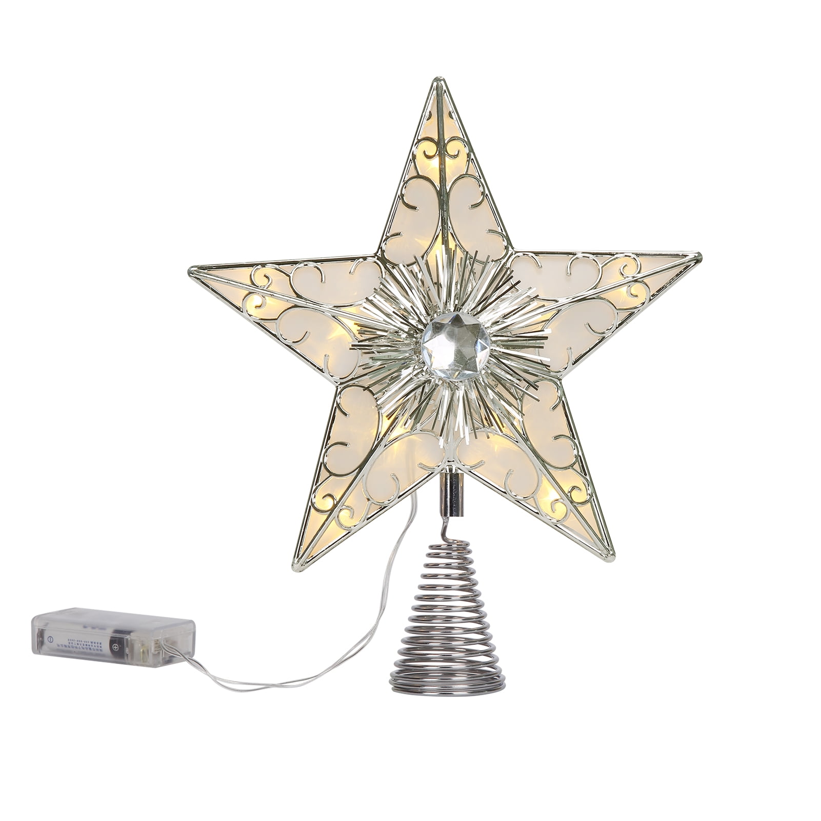 Adeeing 11 inch H Silver Lighted Star Christmas Tree Topper with 10 LED ...