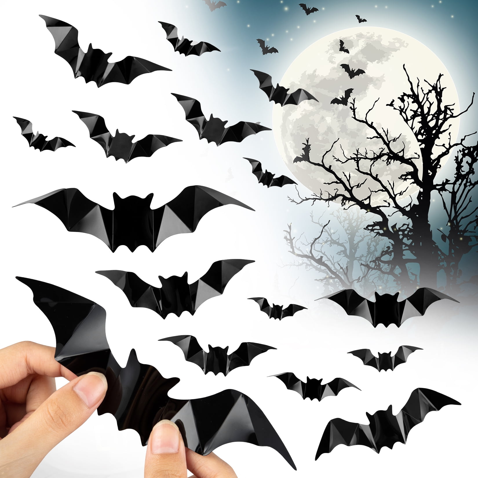 Adeeing Halloween 3D Bat Stickers 160pcs DIY Plastic Halloween ...