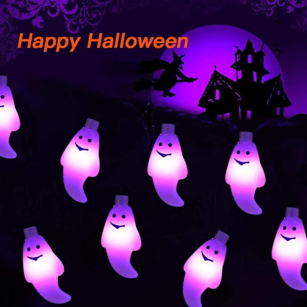 Adeeing Halloween Lights, 21.3ft Solar Purple Ghost String Lights, 30 ...