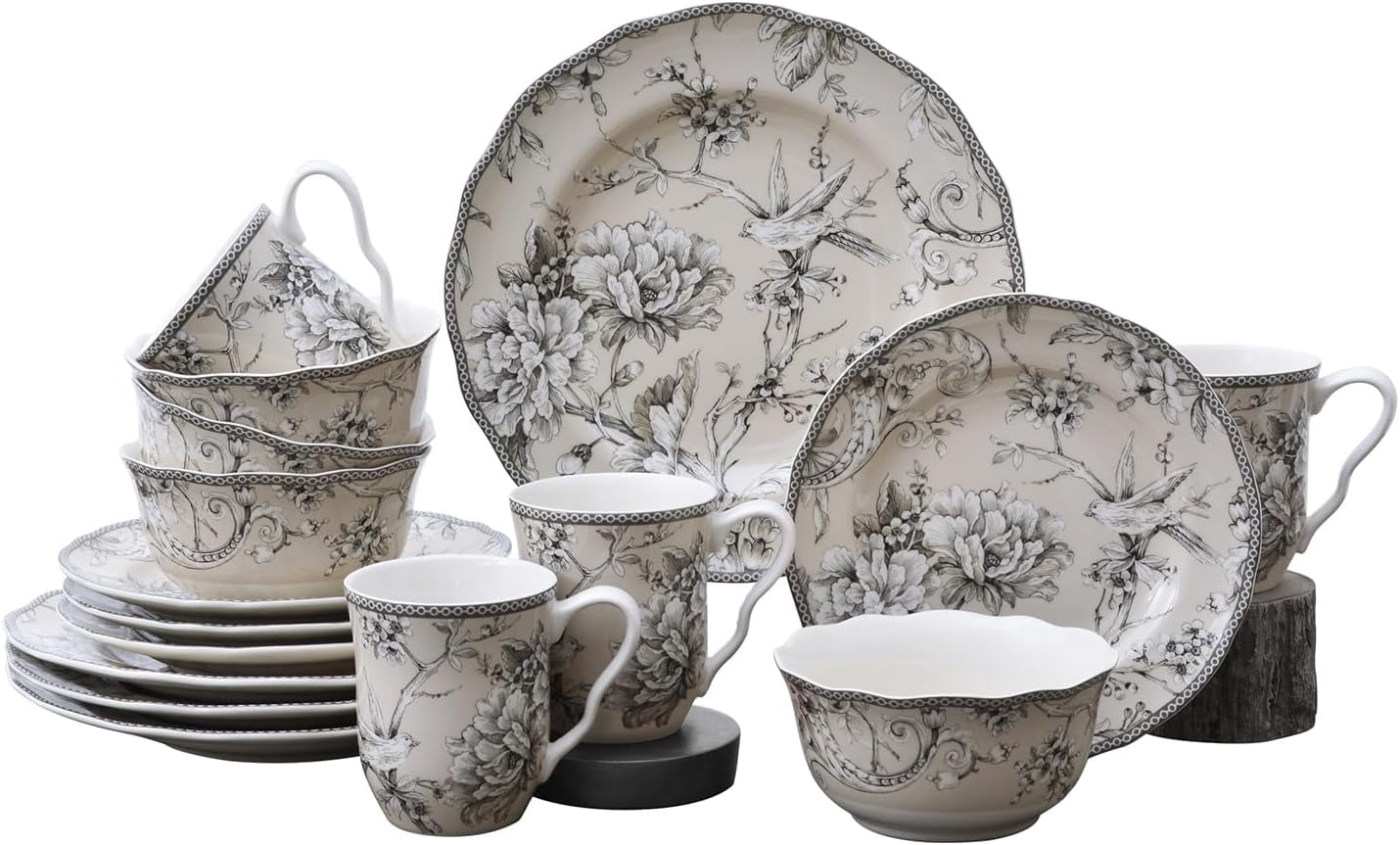Adelaide 16-Piece Traditional Antique White Porcelain Dinnerware Set ...