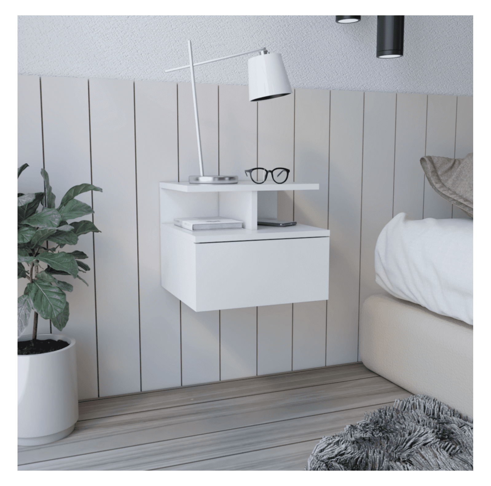 Adele Floating Nightstand - White, Wall Mounted End Table with Drawer ...