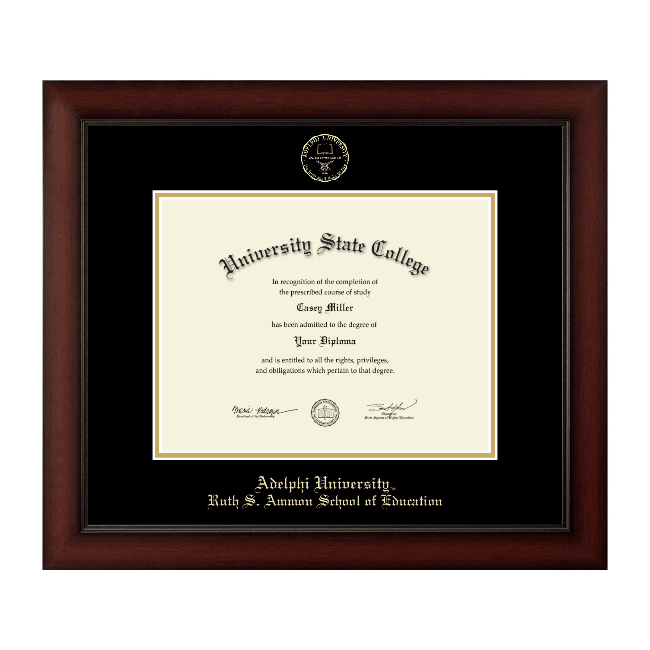 Framerly - Adelphi Education Diploma Frame with Black and Gold Mat ...