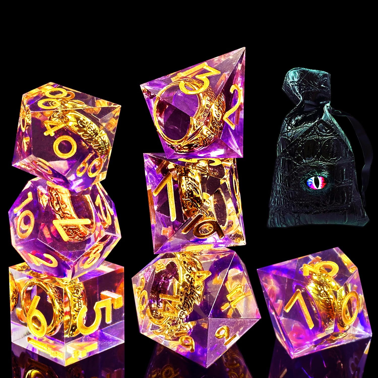 HAOMEJA Ring Magic Resin RRF12 Dice Set 7Pcs Sharp Edge Polyhedral Dice ...