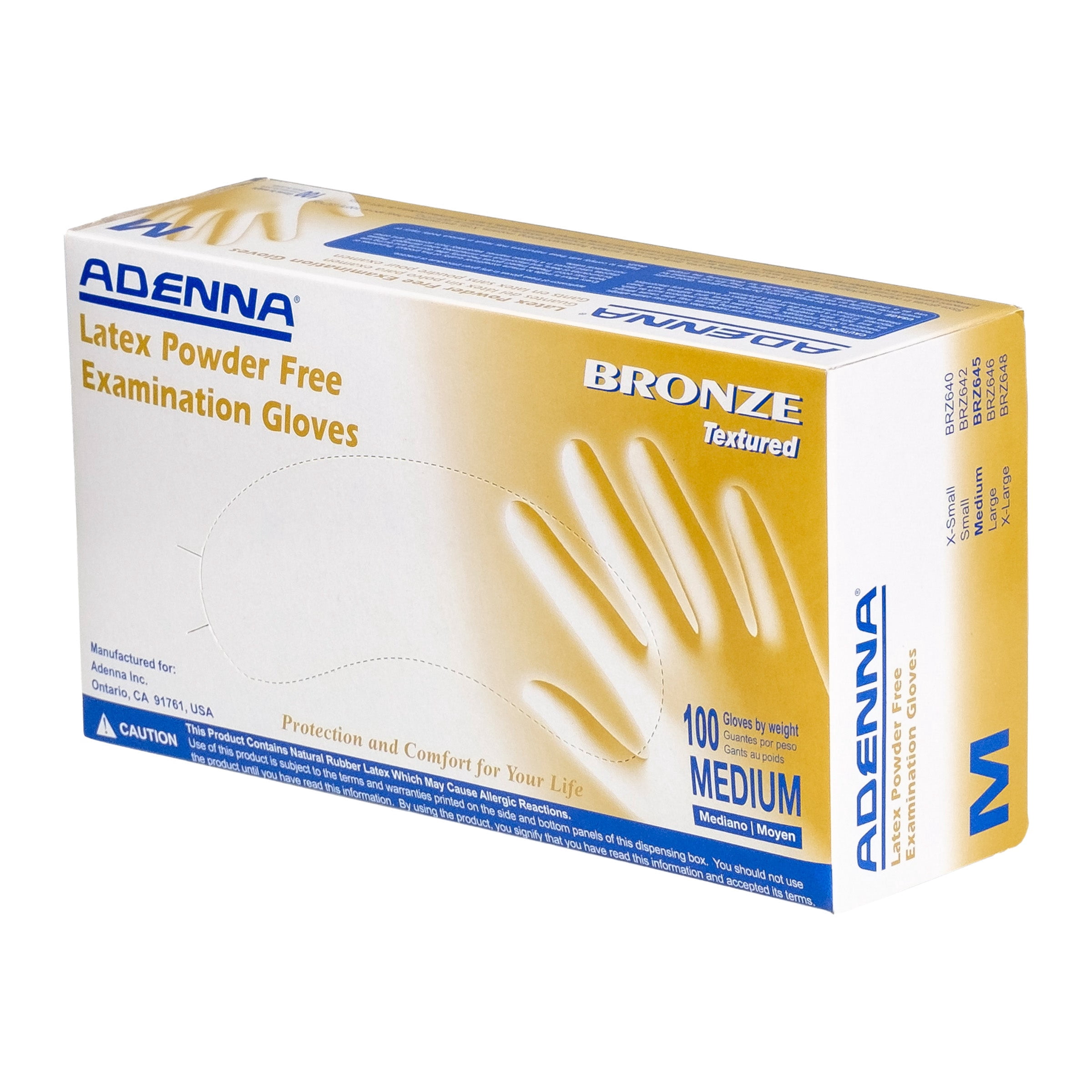 Adenna Bronze 5 mil Latex Powder Free Exam Gloves (White, Medium) Box ...