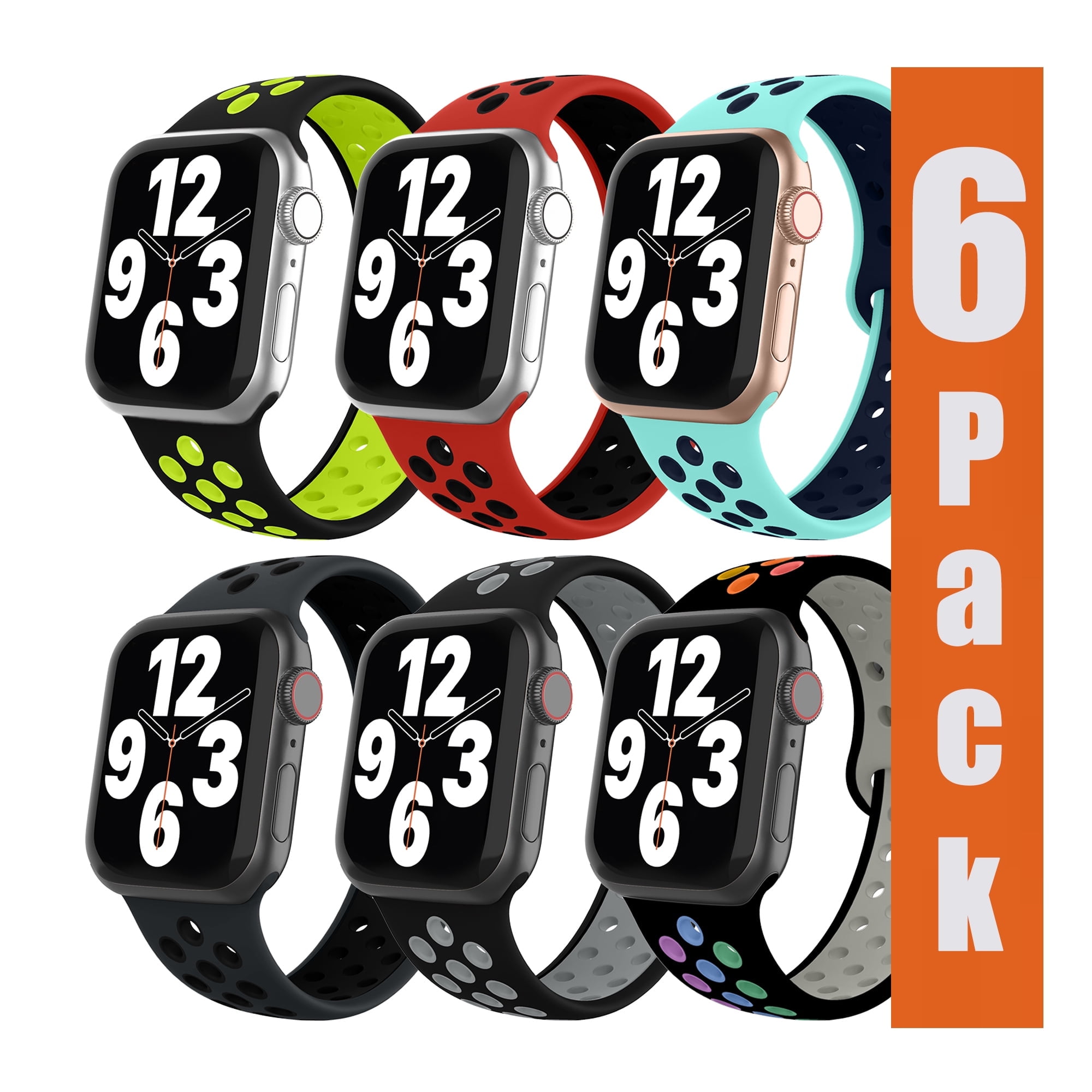 Adepoy 6-Pack Apple Watch Bands 38-44mm, Silicone Sport Replacement for ...
