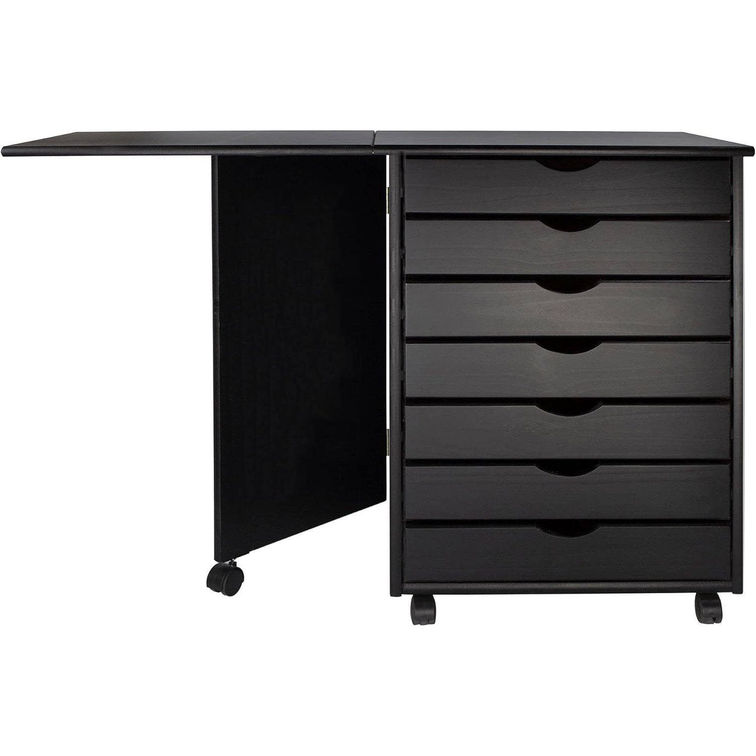Adeptus Original Drop Leaf Roll Cart with Desk, Sold Wood, 7 Drawer ...