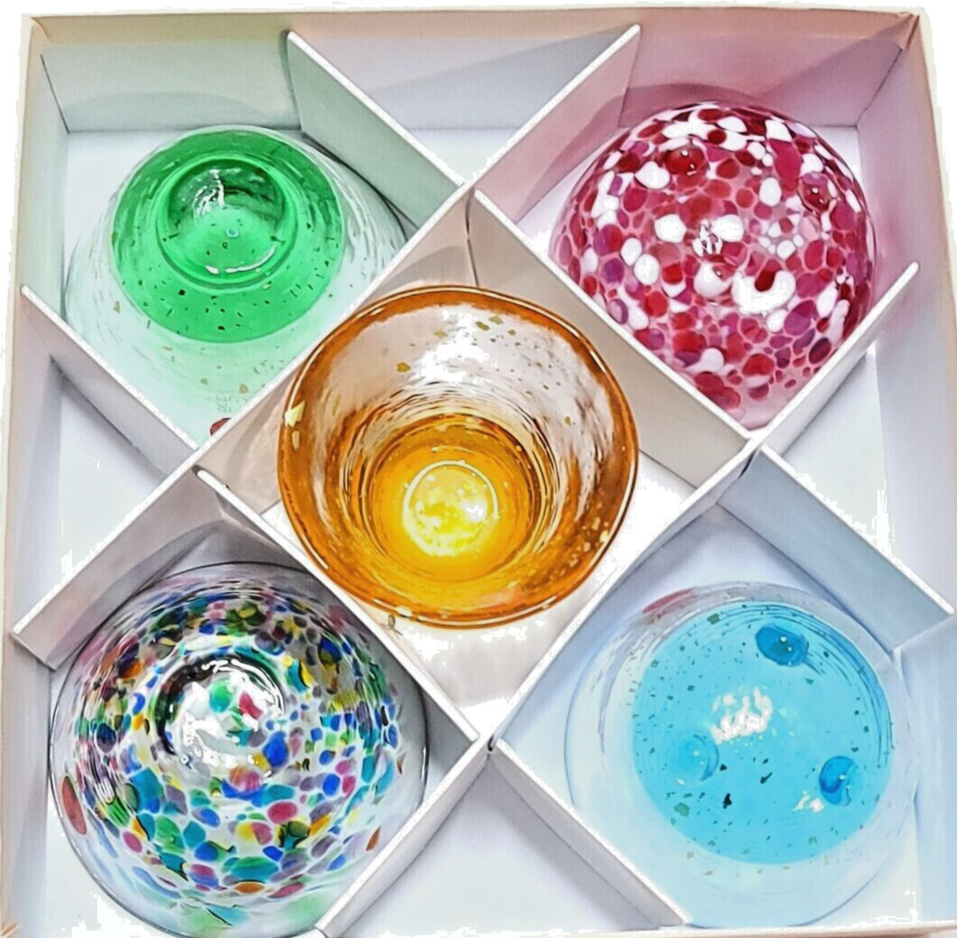 Aderia Tsugaru Vidro sake cup 5 mini glass gift set Handmaid from Japan ...