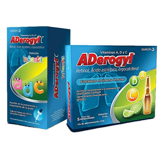 Sanofi-Aventis Aderogyl Kids 30ml & Adult 5 Ampoules Vitamin C, A, D ...