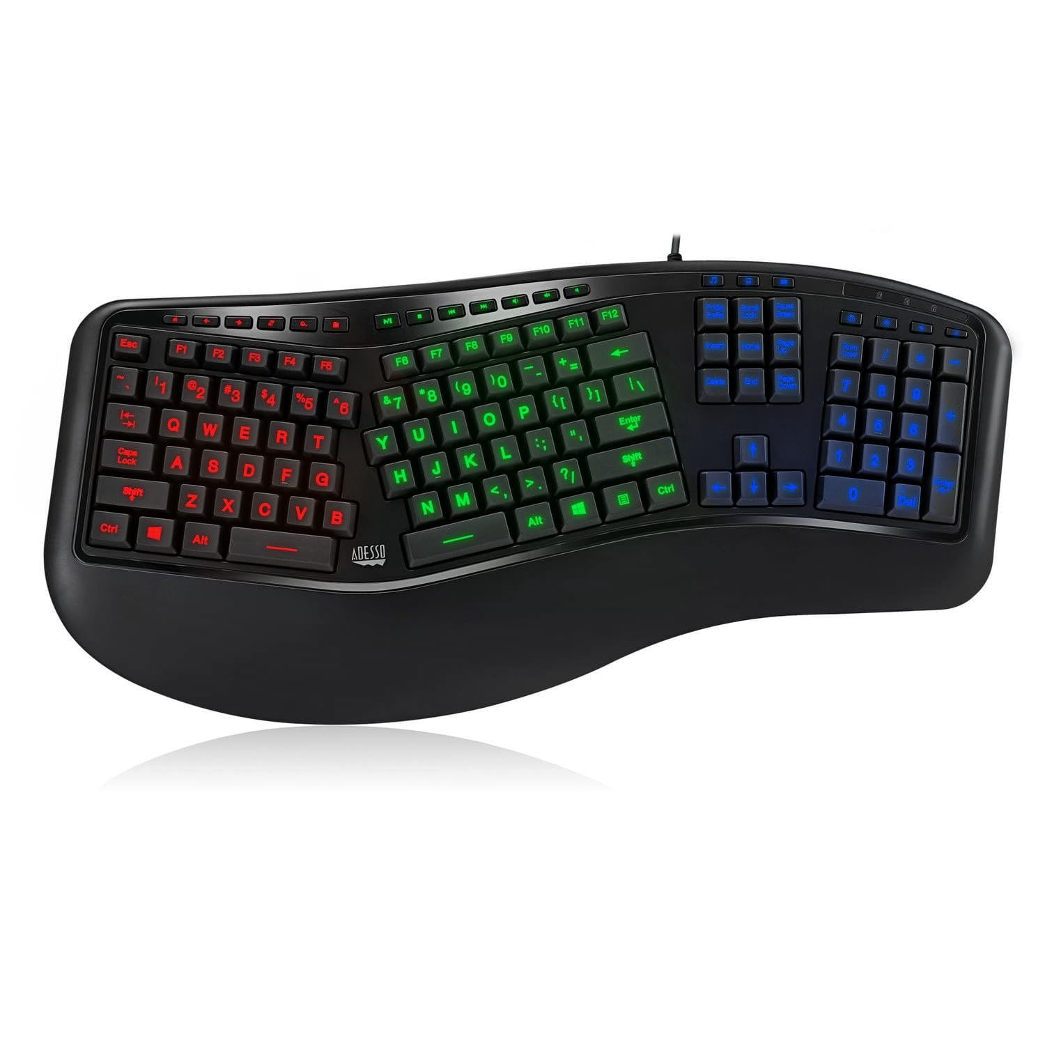 Adesso AKB-150EB - 3-Color Illuminated Ergonomic Keyboard with 20 ...