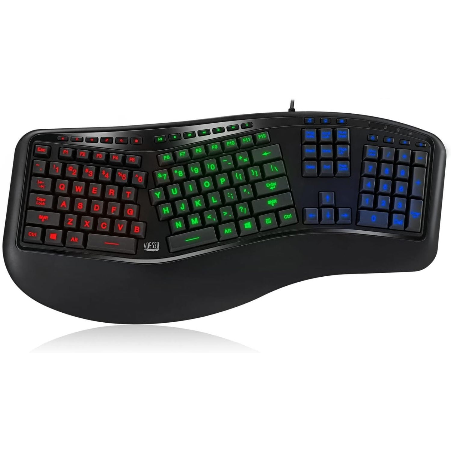 Adesso AKB-150EB - 3-Color Illuminated Ergonomic Keyboard with 20 ...