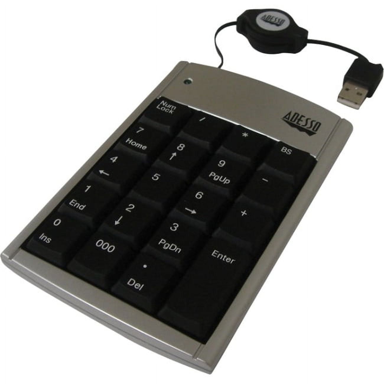 Adesso 19 Key Numeric Keypad with Retractable Cord, Silver - Walmart.com