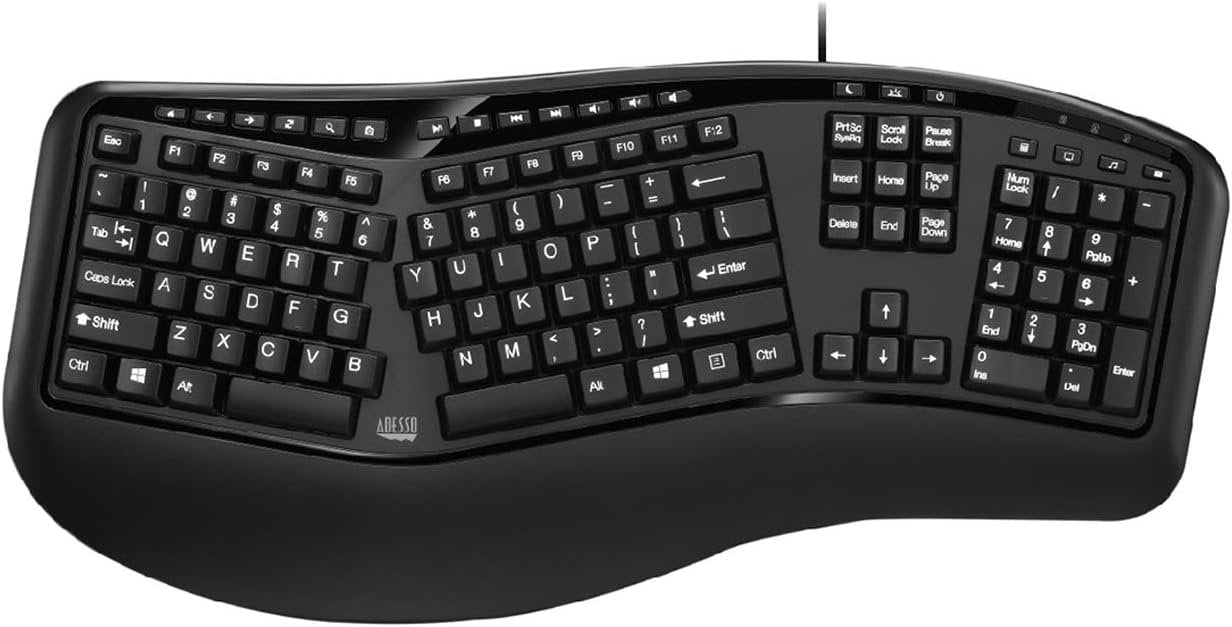 Adesso Ergonomic Split Keyboard AKB-150UB Comfort Ergo Design with Palm ...
