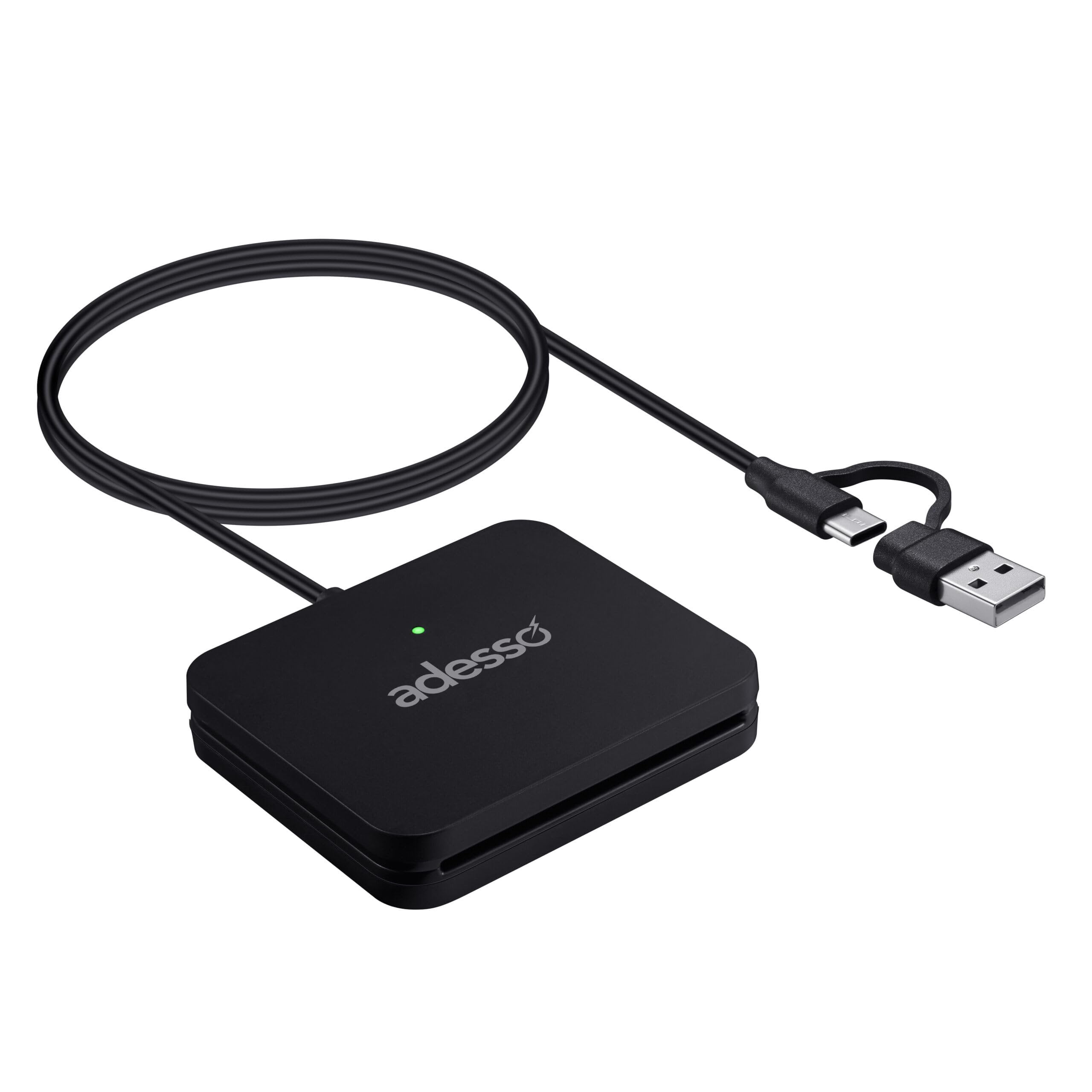 Adesso SCR-400 USB-C Smart Card Reader with USB-A Adapter for CAC ...