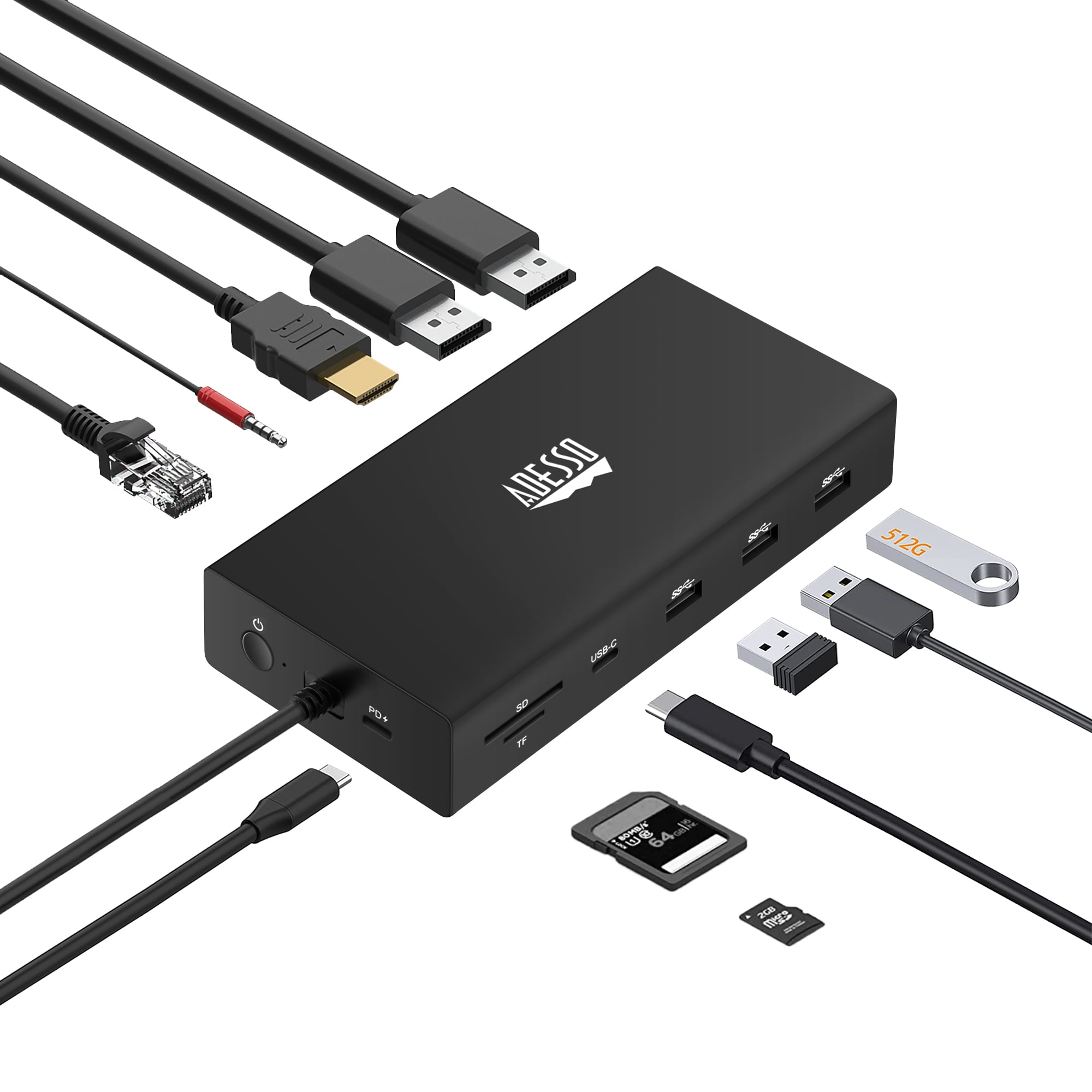 Adesso USB C Docking Station Multiport Adapter Type C Hub 2 DisplayPort Support 8K, HDMI, RJ45 ...