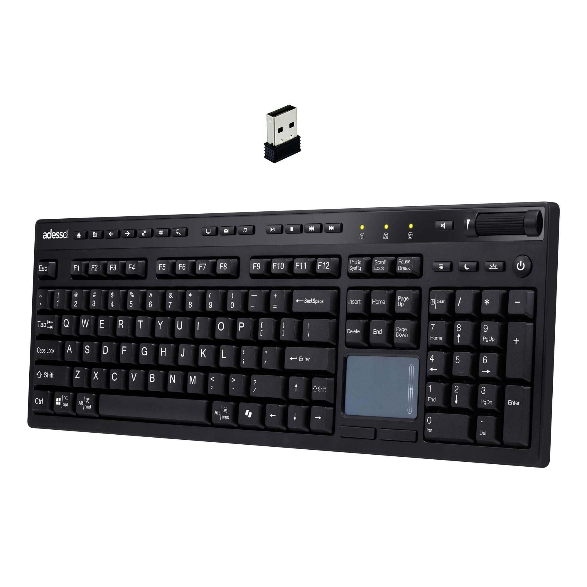 Adesso Wireless Keyboard with Touchpad 104 Key Full Size USB Dongle ...