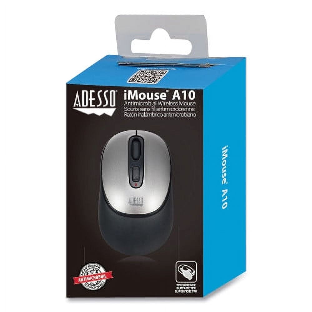 Adesso iMouse A10 Antimicrobial Wireless Mouse, 2.4 GHz Frequency/30 ft ...