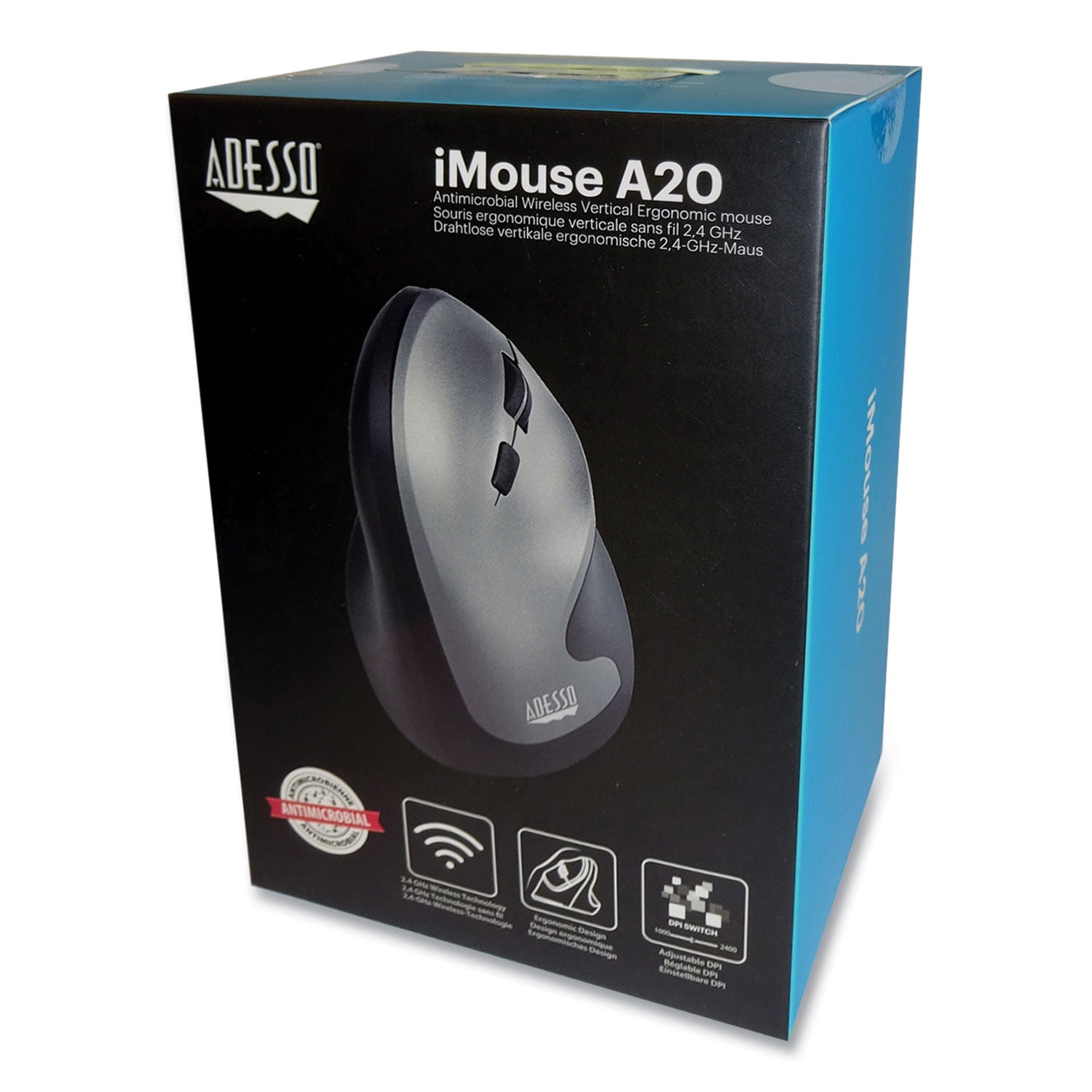 Adesso iMouse A20 Antimicrobial Vertical Wireless Mouse, 2.4 GHz ...