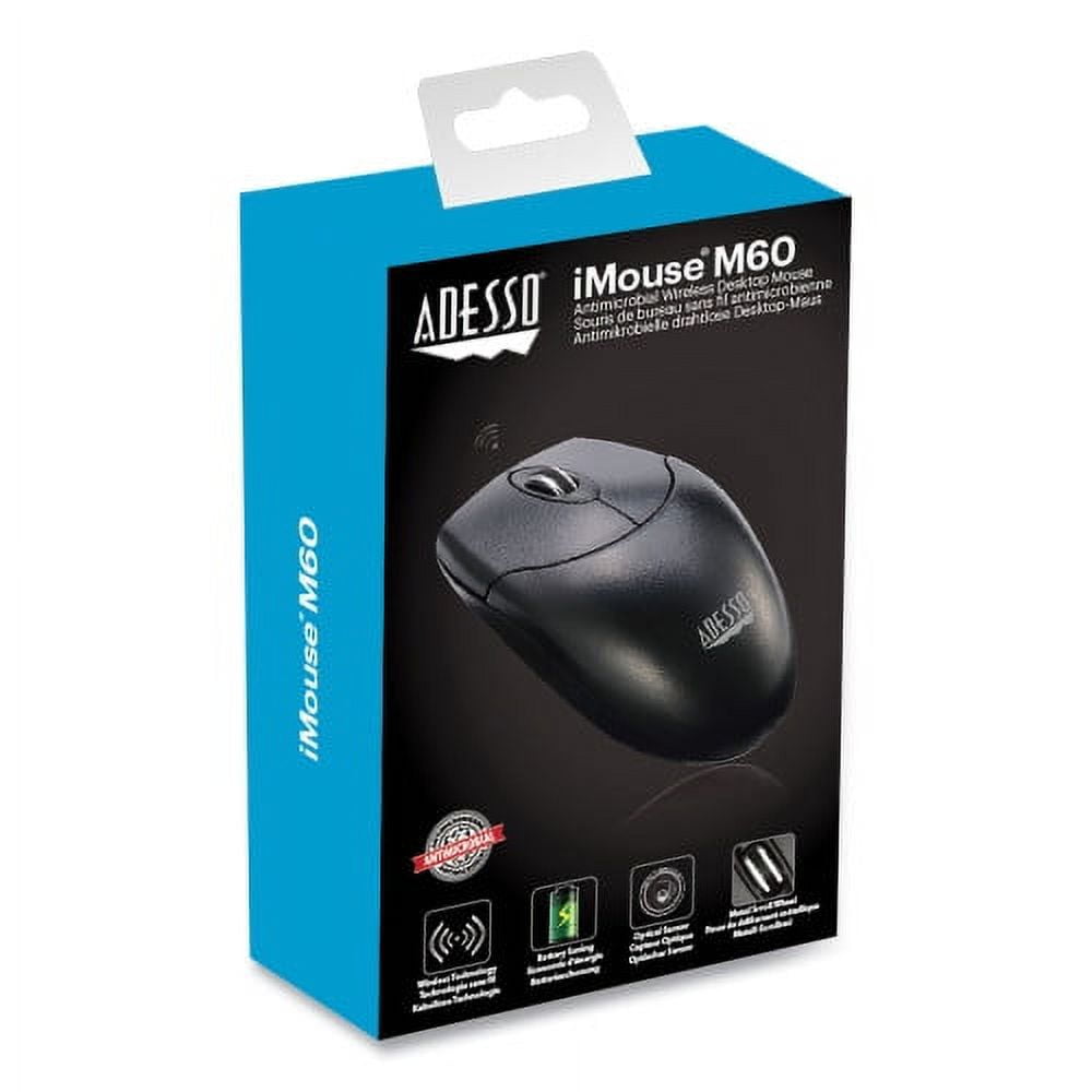 Adesso iMouse M60 Antimicrobial Wireless Mouse, 2.4 GHz Frequency/30 ft ...