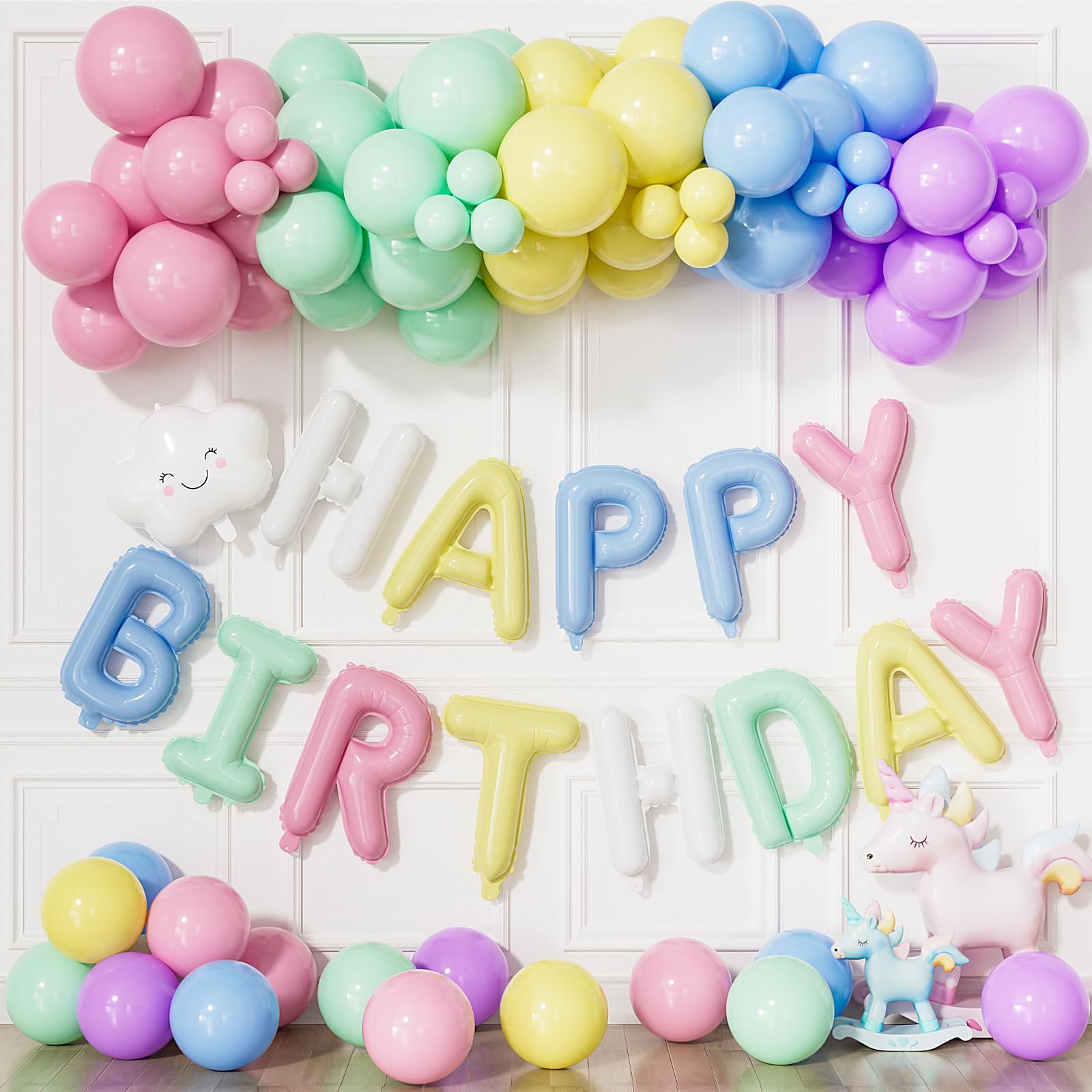 Adeyoo Pastel Birthday Decorations, Pastel Balloons AIS1 with Happy ...