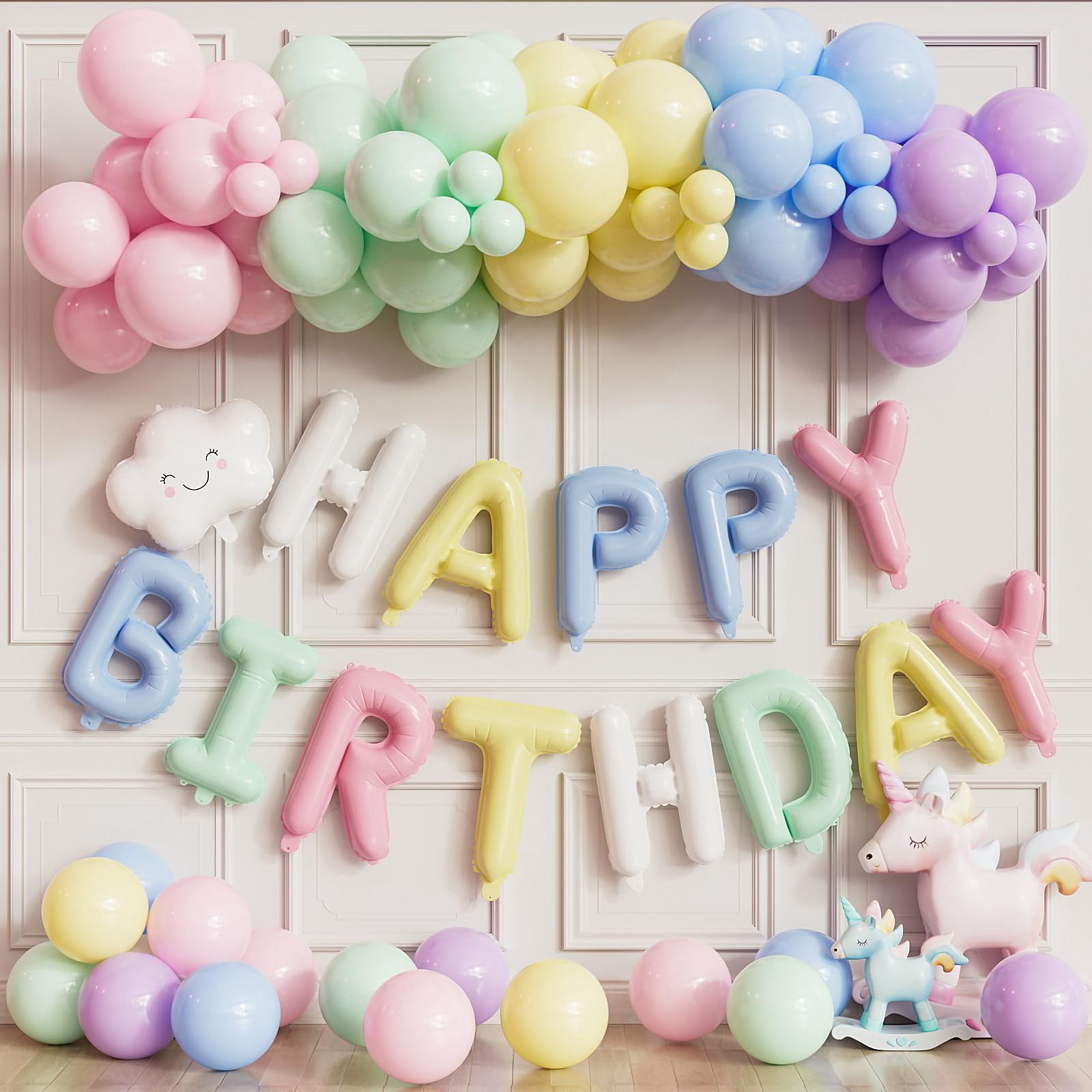 Adeyoo Pastel Birthday FEV6 Decorations, Pastel Balloons with Happy ...