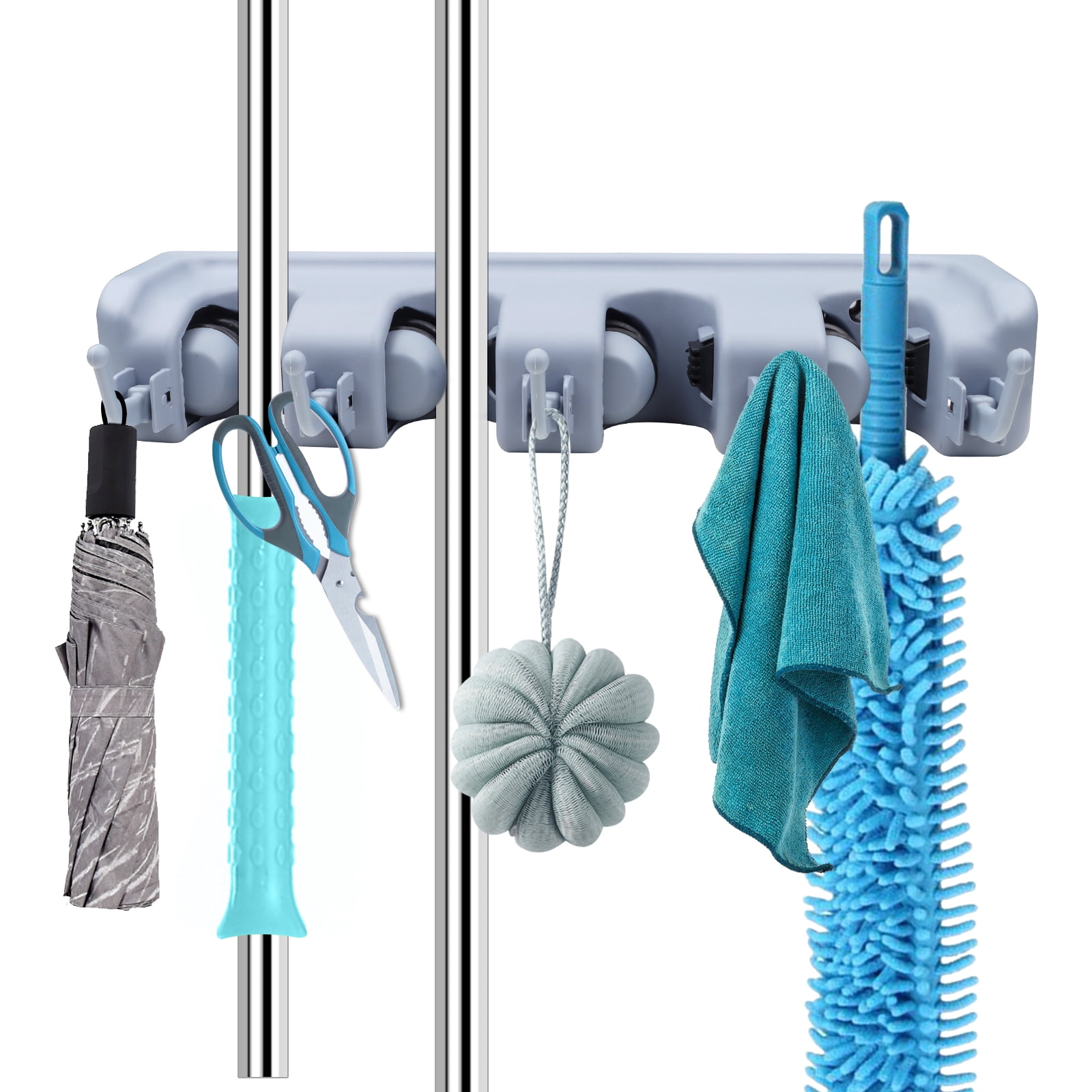 Adhafera Utility Organizer Broom Holder Wall Mount, Hanging Rack with 4 ...