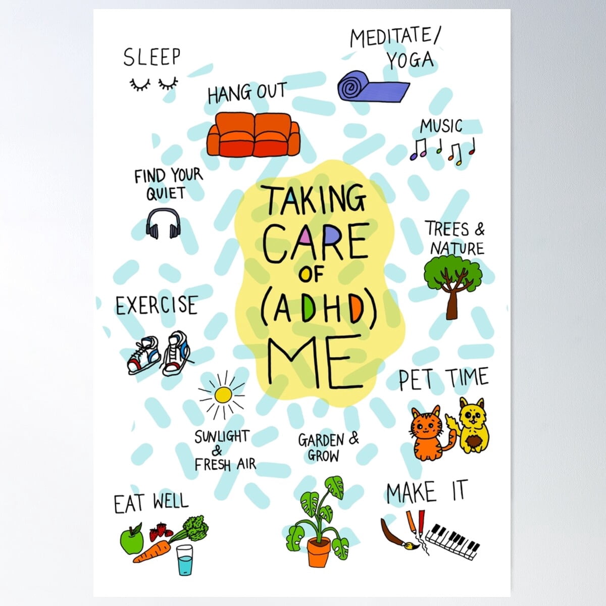 Adhd Classroom Mindfulness And Self Care Poster Wall Art, Modern Wall ...