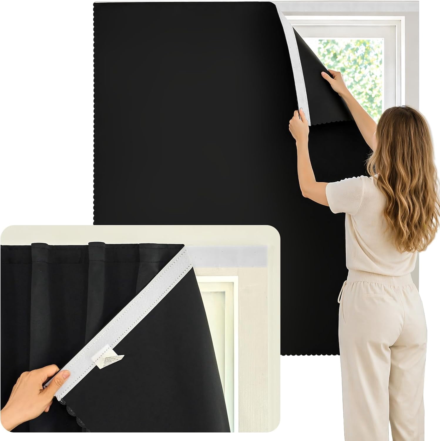 Adhesive Blackout Curtains, Self Stick Window Shades, No Rod Needed ...