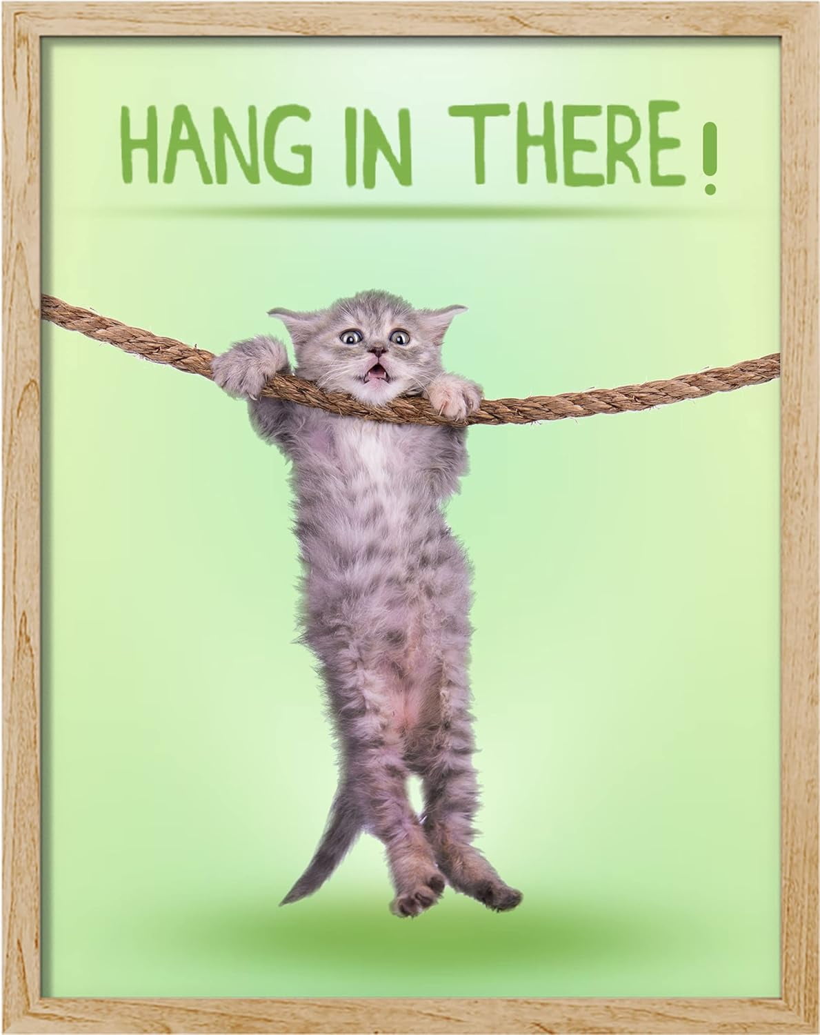 Adhesive Canvas Poste, Hang in There Baby, Hilarious Pun, Grass-Green, Light Green, Cute Kitty ...