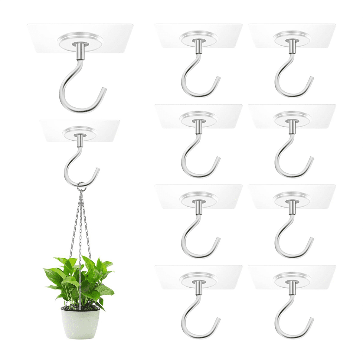 Adhesive Ceiling Hooks,10 Pack No Drill Hanging Hook for Plants ...